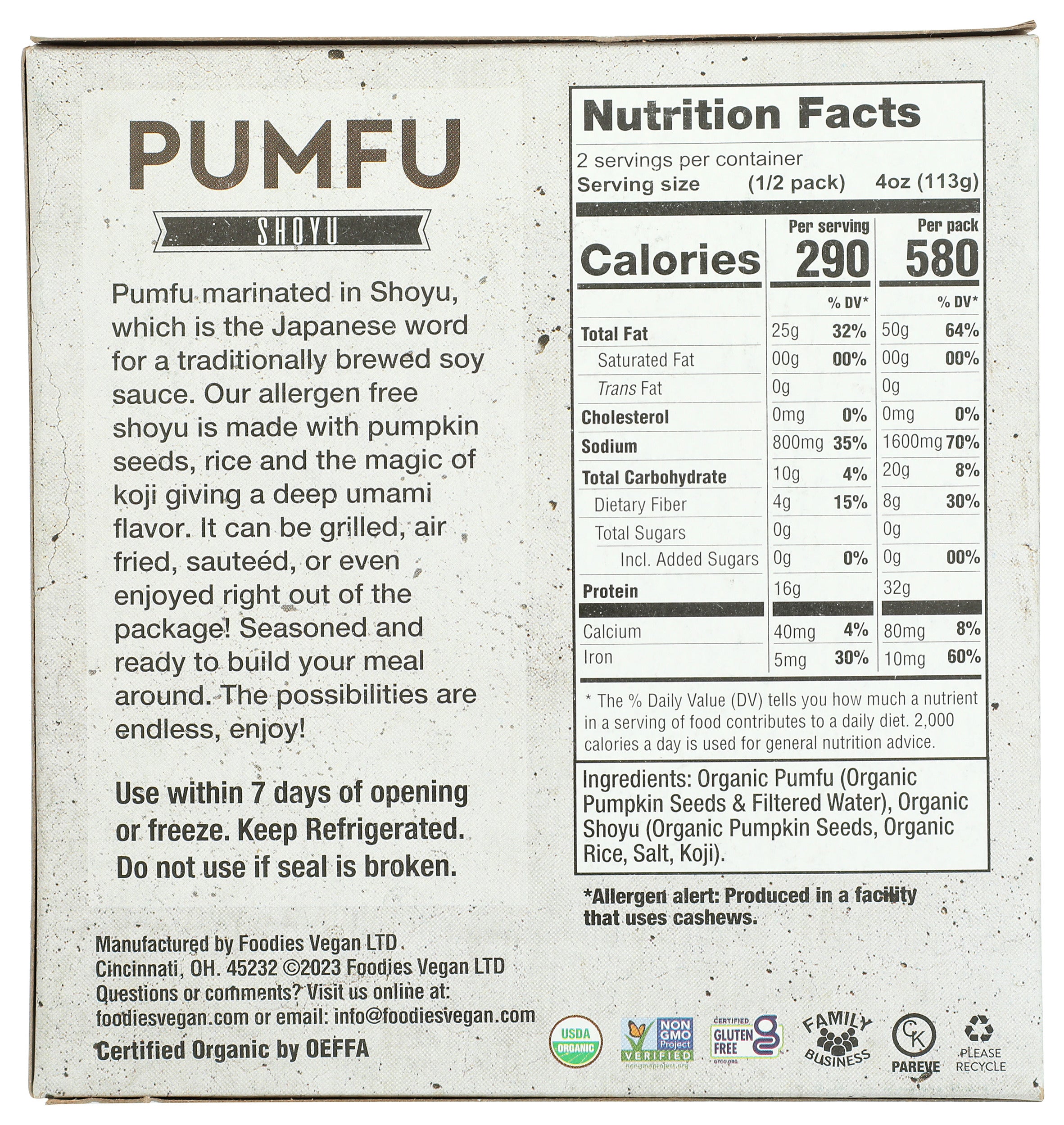 PUMFU Pumpkin Seed Tofu, Shoyu, 8 oz — Natures Pick Market