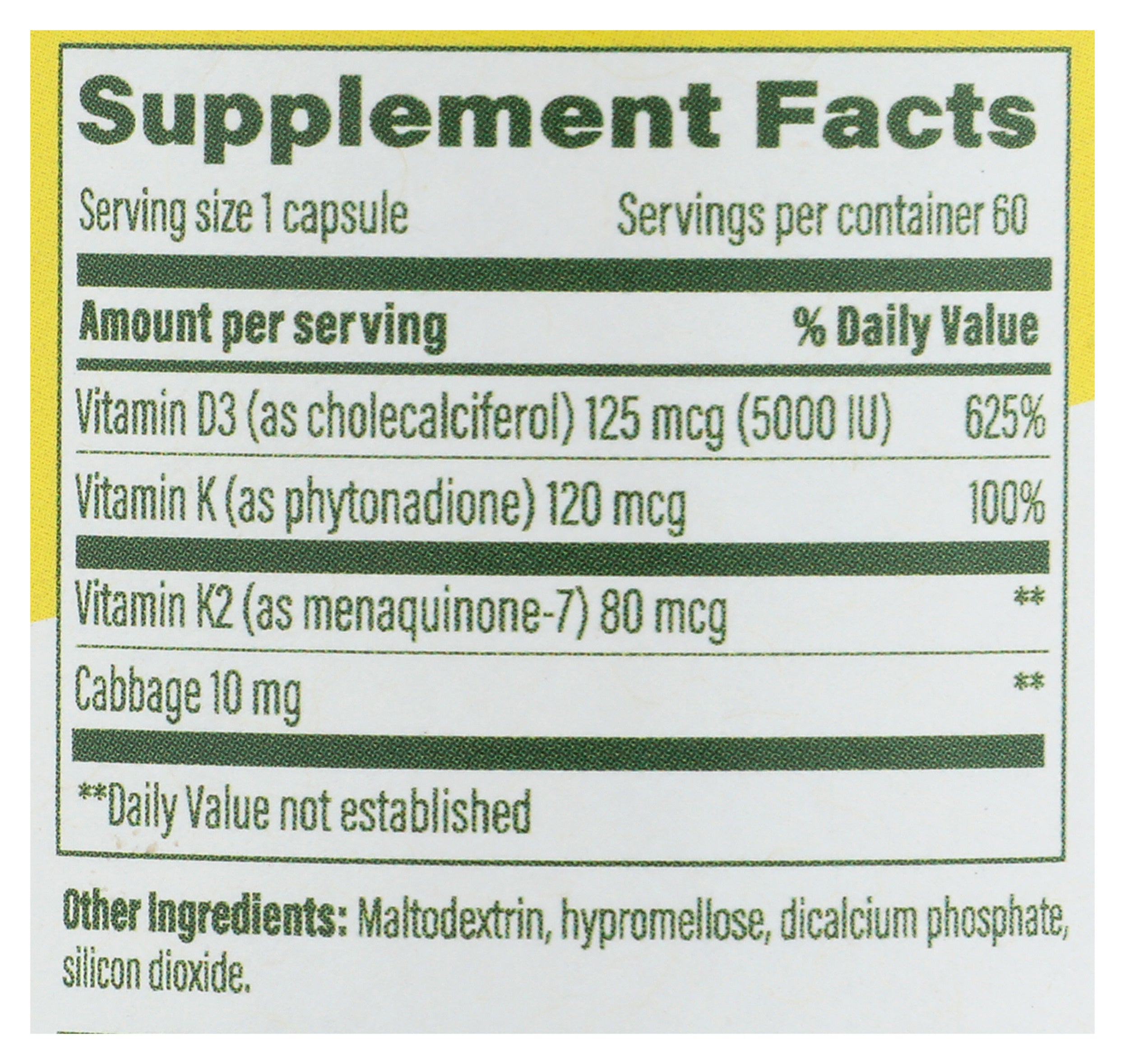 Vitamin D3 & K2, 5000 IU/125mcg, 60 cap — Natures Pick Market